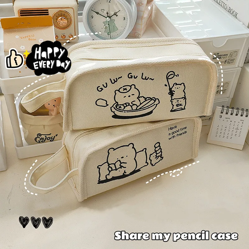 Cute Pencil Case Ins Creative Cartoon Pencil Pouch Canva Washable High ...