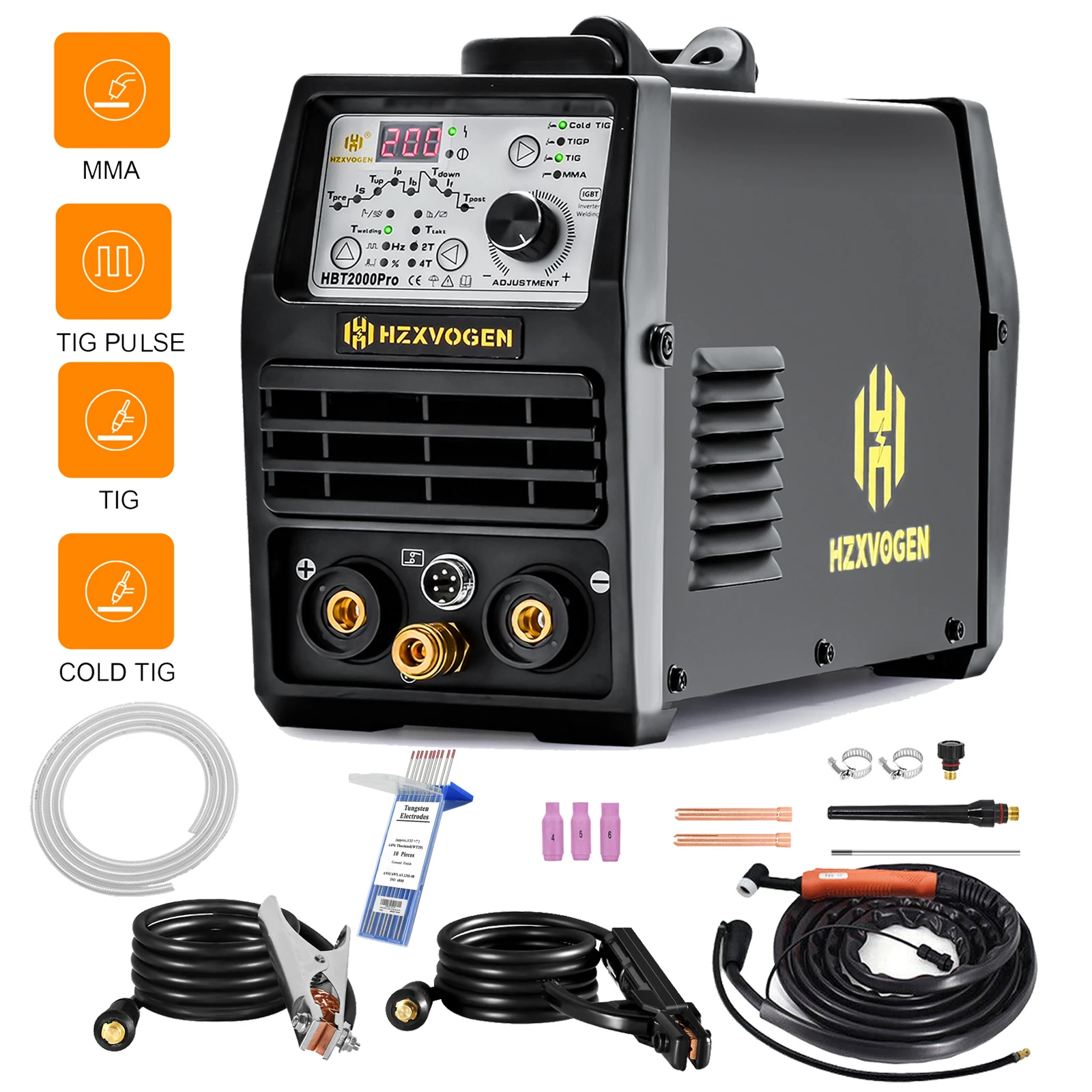 HZXVOGEN 200A Cold TIG Pulse Welding Machine 1-900ms Adjustment HF Spot ...