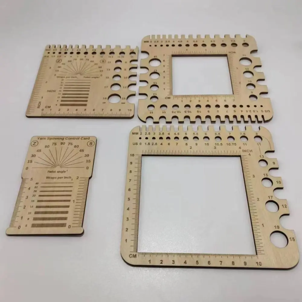 Wood-Knitting-Needle-Gauge-Square-Ruler-Embroidery-Thread-Bobbins-Floss ...