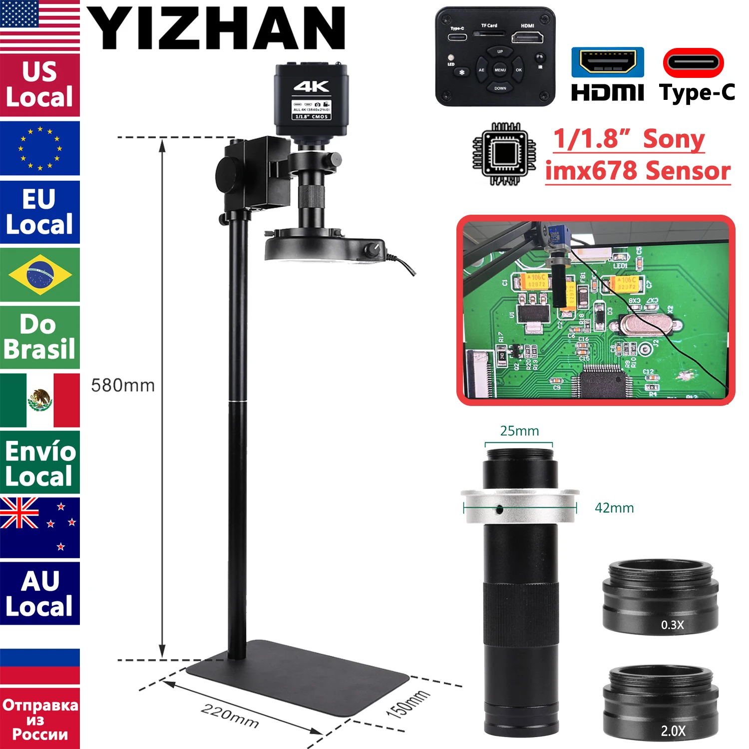 4K Full HD Industrial Microscope C-Mount Digital Camera PCB Welding ...