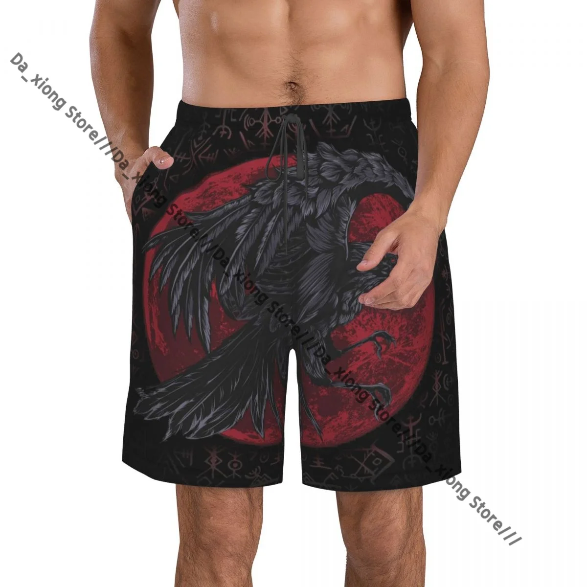 Man Swimwear Retro The Red Viking Raven Swim Shorts Trunks Beach Board ...