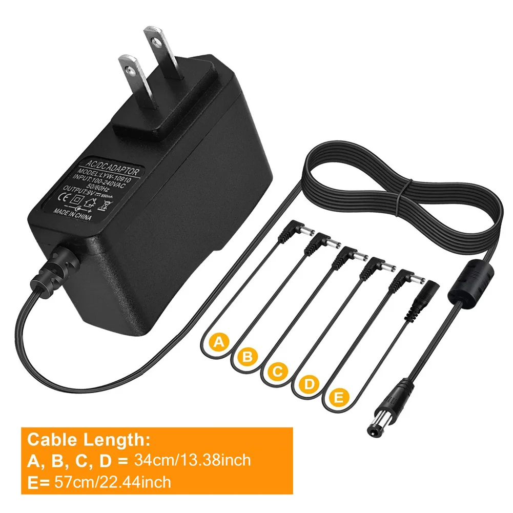 Pedal-Power-Supply-Adapter-9v-DC-1A-1000ma-Tip-Negative-5-Way-Daisy ...