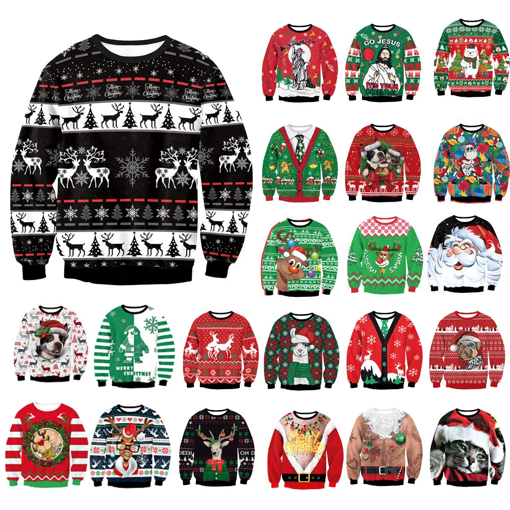 Ugly Christmas Sweaters Reindeer Jumpers 3d Funny Printed Cartoon ...