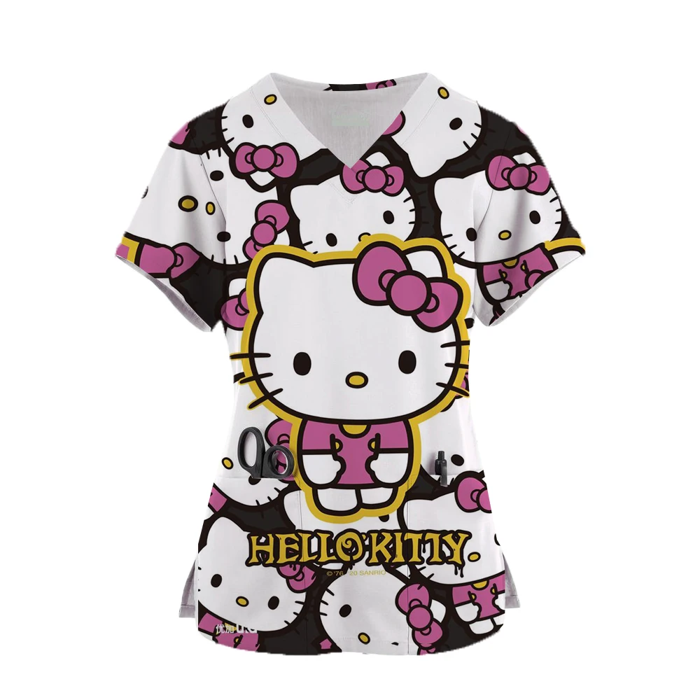 Kawaii-Nurse-Uniform-Scrubs-Hello-Kitty-Tops-Womens-Cartoon-Print-Short ...