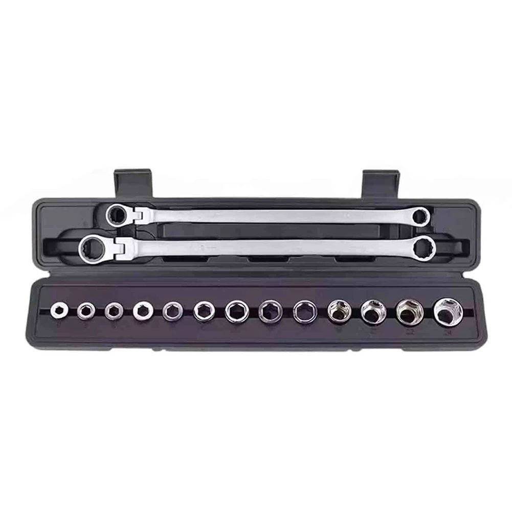 15Pcs Adjustable Torque Wrench Socket Set 180 Degree Flex-Head Wrench ...
