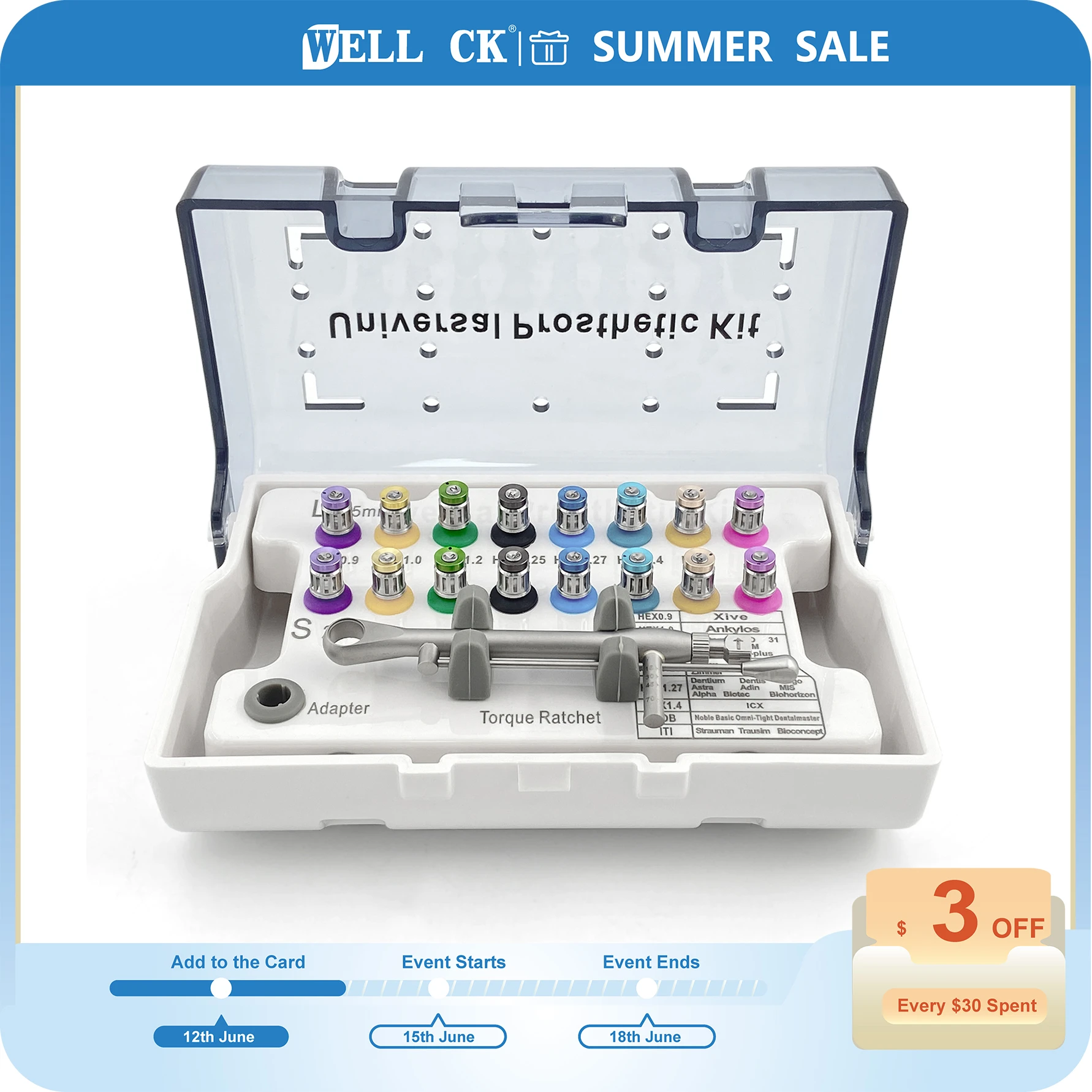 Implante dentário Torque colorido, Universal Restoration Tools Kit, catraca, 10 70NCM, 16pcs ...