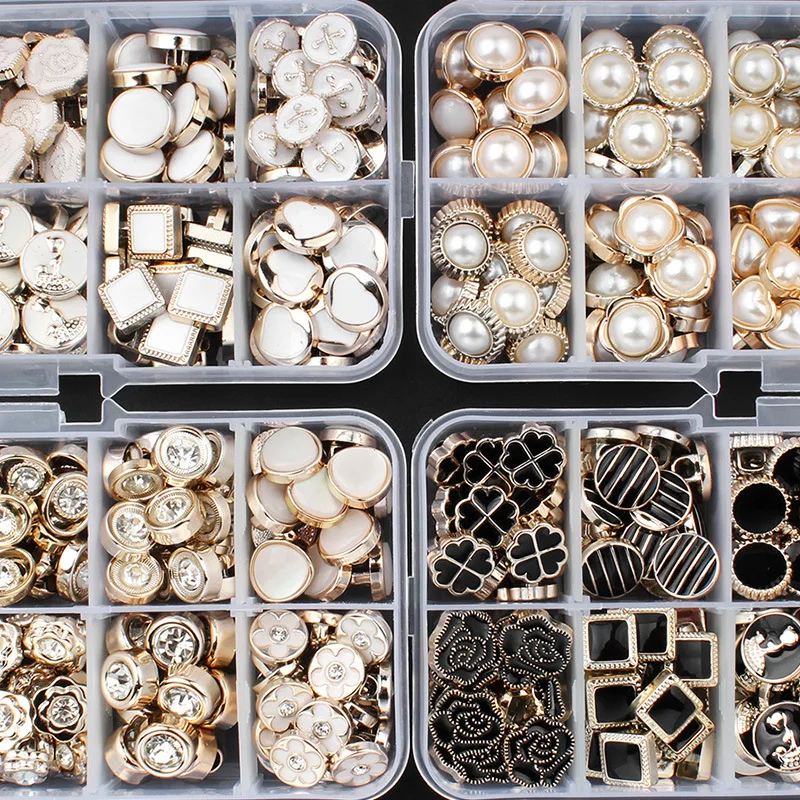 100-Pieces-Beautiful-Buttons-8-12mm-Small-Gold-Color-Plastic-Shank ...