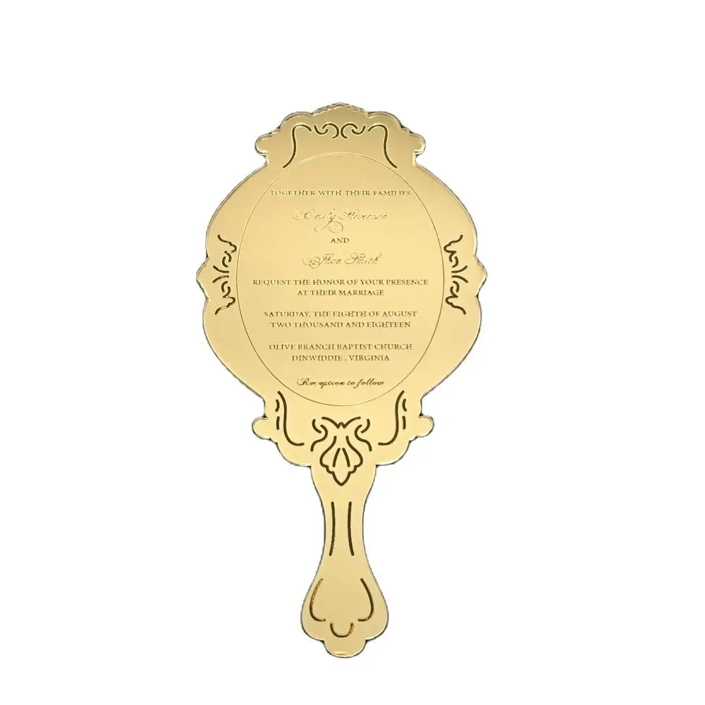 Customized Vintage Hand Held Mirror Shape Golden Mirror Acrylic Wedding ...