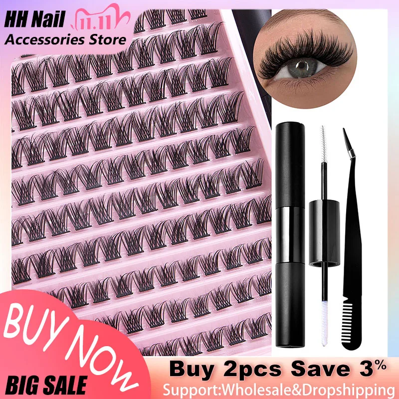 120-Bunches-Lashes-Extension-DD-Curl-Volume-False-Eyelashes-With-Glue ...
