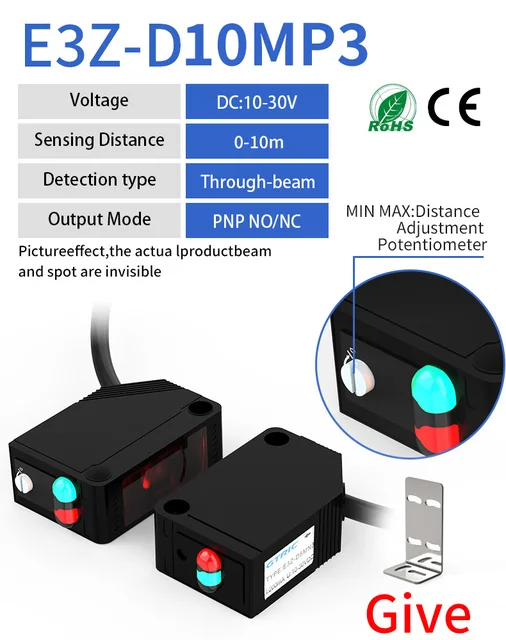 GTRIC E3Z-T81 Photoelectric Sensor Through-beam Sensing Distance 5M NPN PNP10-30V DC Square ...