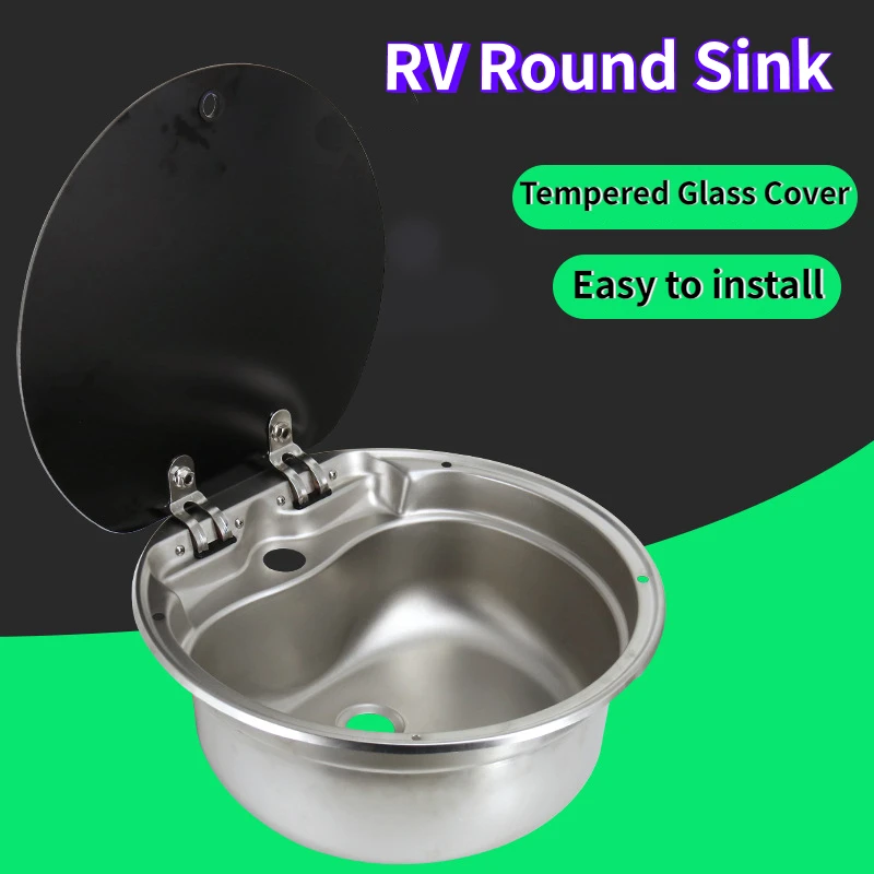 Rv Caravan Camping Stainless Steel Hand Wash Basin Sink Tempered Glass ...