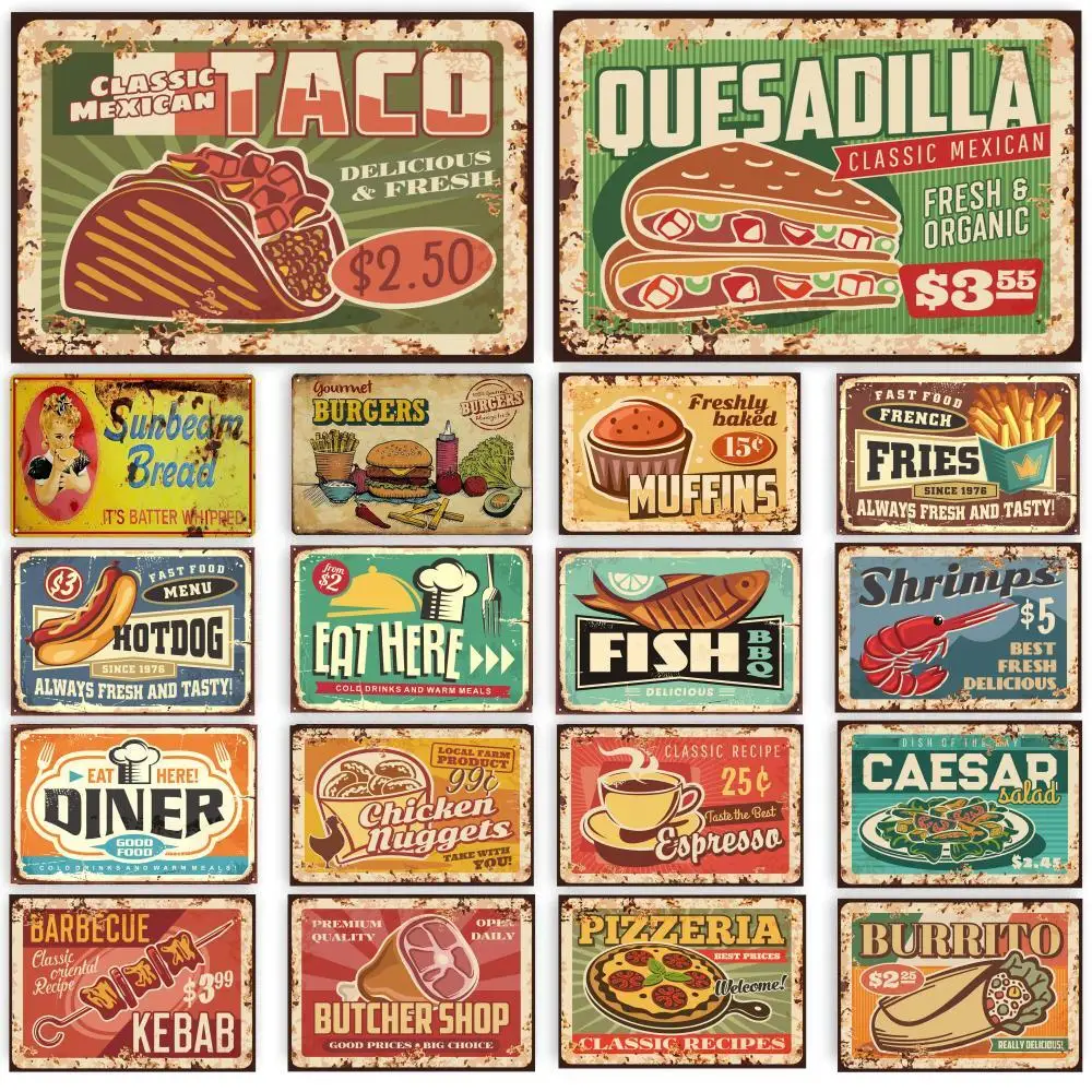 Vintage-Cuisine-Burgers-Hot-Dogs-Pizza-Grilled-Meat-Metal-Tin-Sign ...