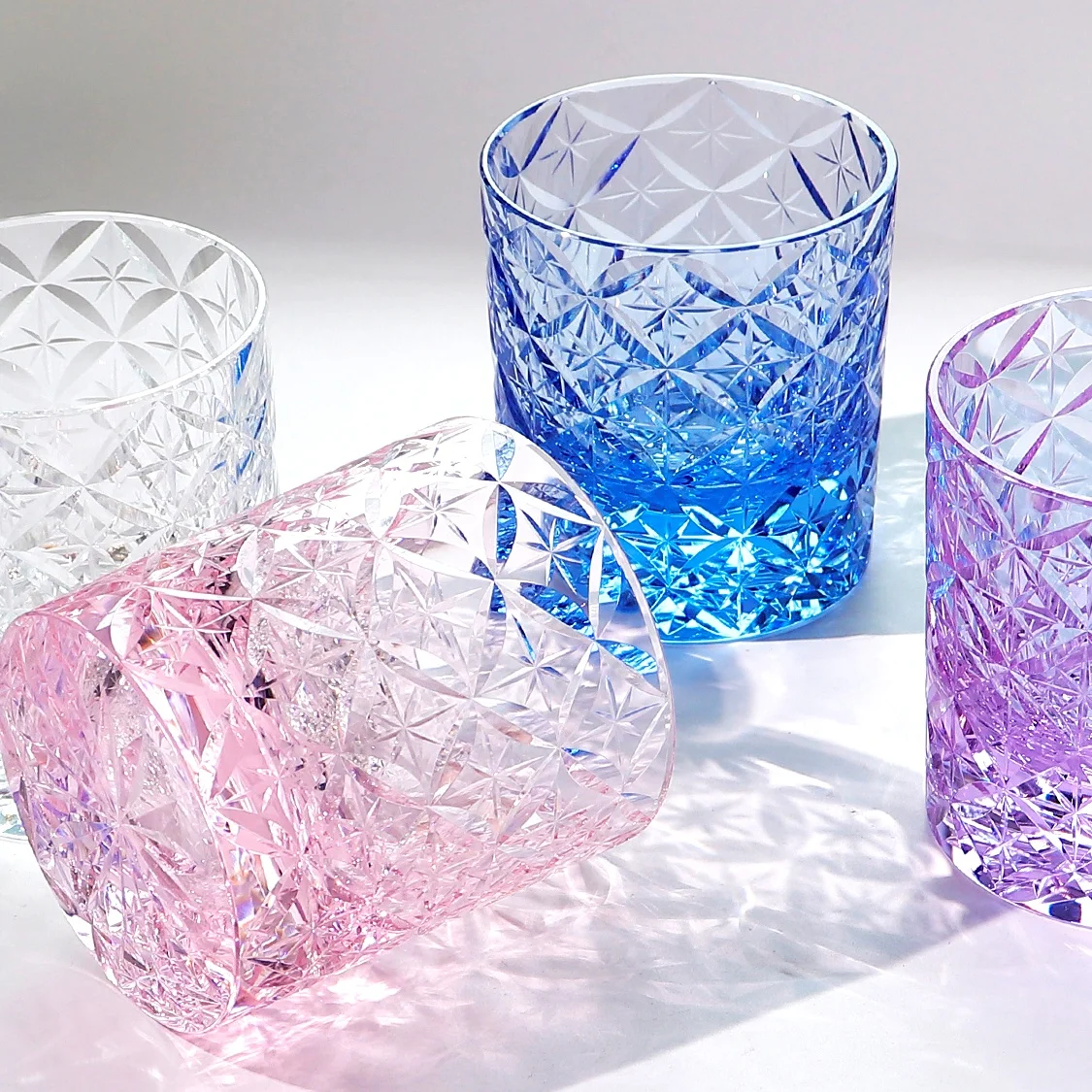 Hand-Cut-Clear-Crystal-Pink-Blue-Purple-K9-Crystal-Glass-Rock-Glass-Cup ...