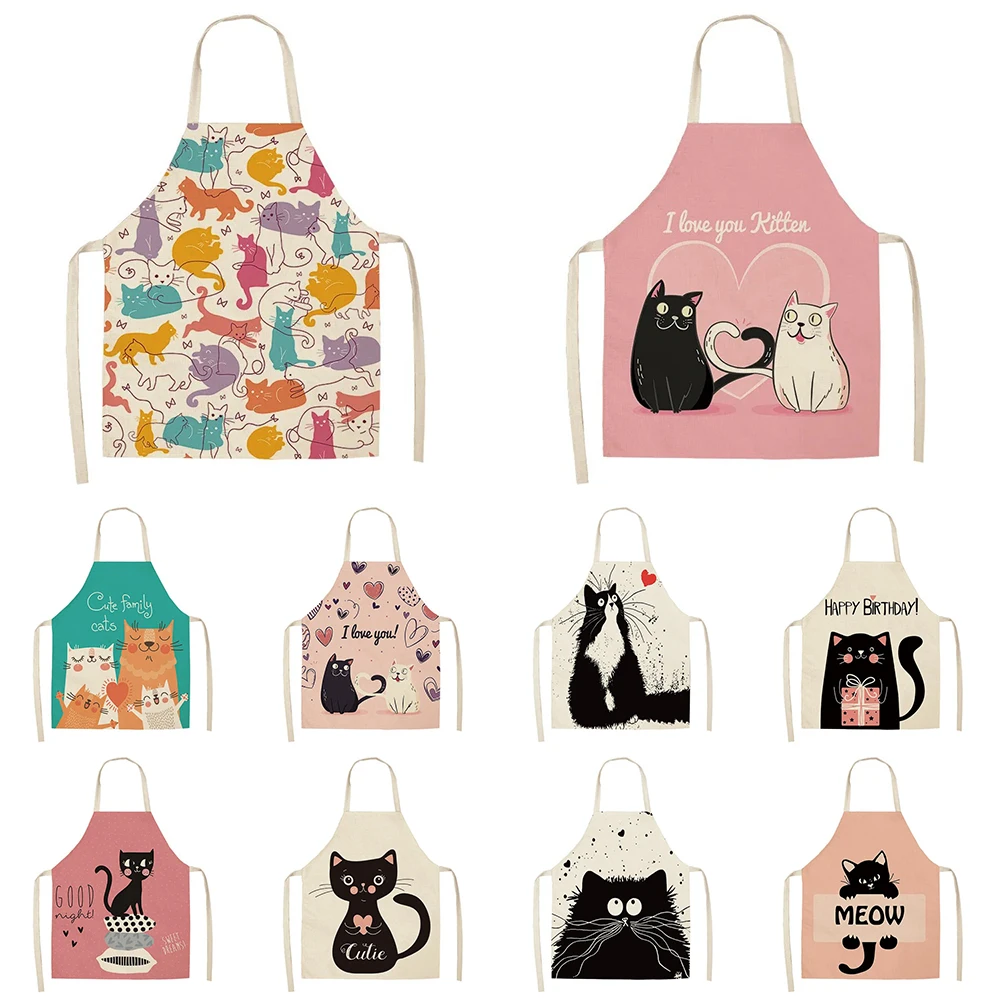 Cute-Cat-Pattern-Kitchen-Bibs-for-Women-Home-Cleaning-Aprons-Home ...