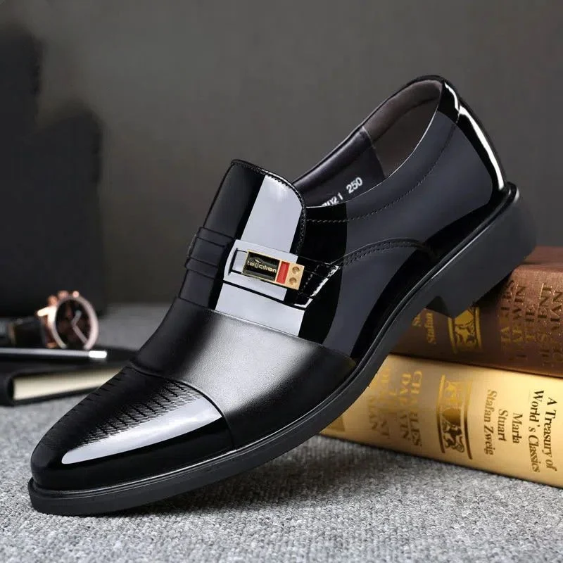 Black Patent Leather Business Men's Formal Shoes Bright Upper Social ...