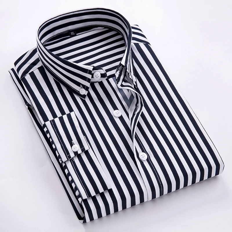 Men-s-New-Basic-Striped-Button-Shirt-Single-Patch-Pocket-Classic-Formal ...