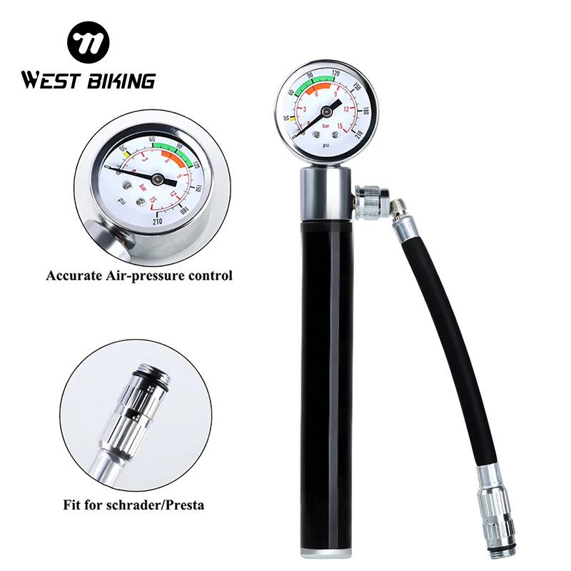 WEST-BIKING-Portable-Cycling-Air-Pump-With-Gauge-High-Pressure-MTB-Road ...