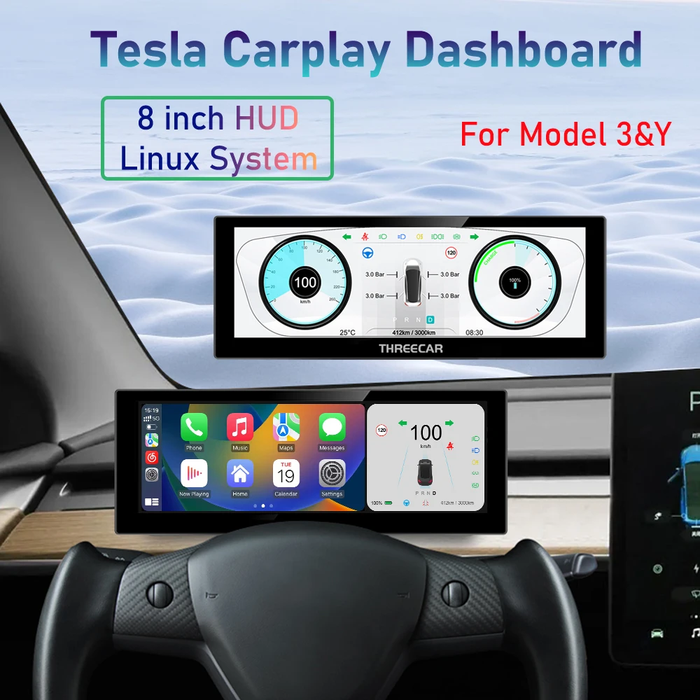 Tesla-Model-3-Y-Digital-Dashboard-8-inch-Head-Up-Display-CarPlay ...