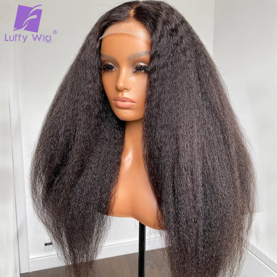 Kinky Straight Human Hair Wig 5x5 PU Silk Base Wig Brazilian Remy 13x6 ...