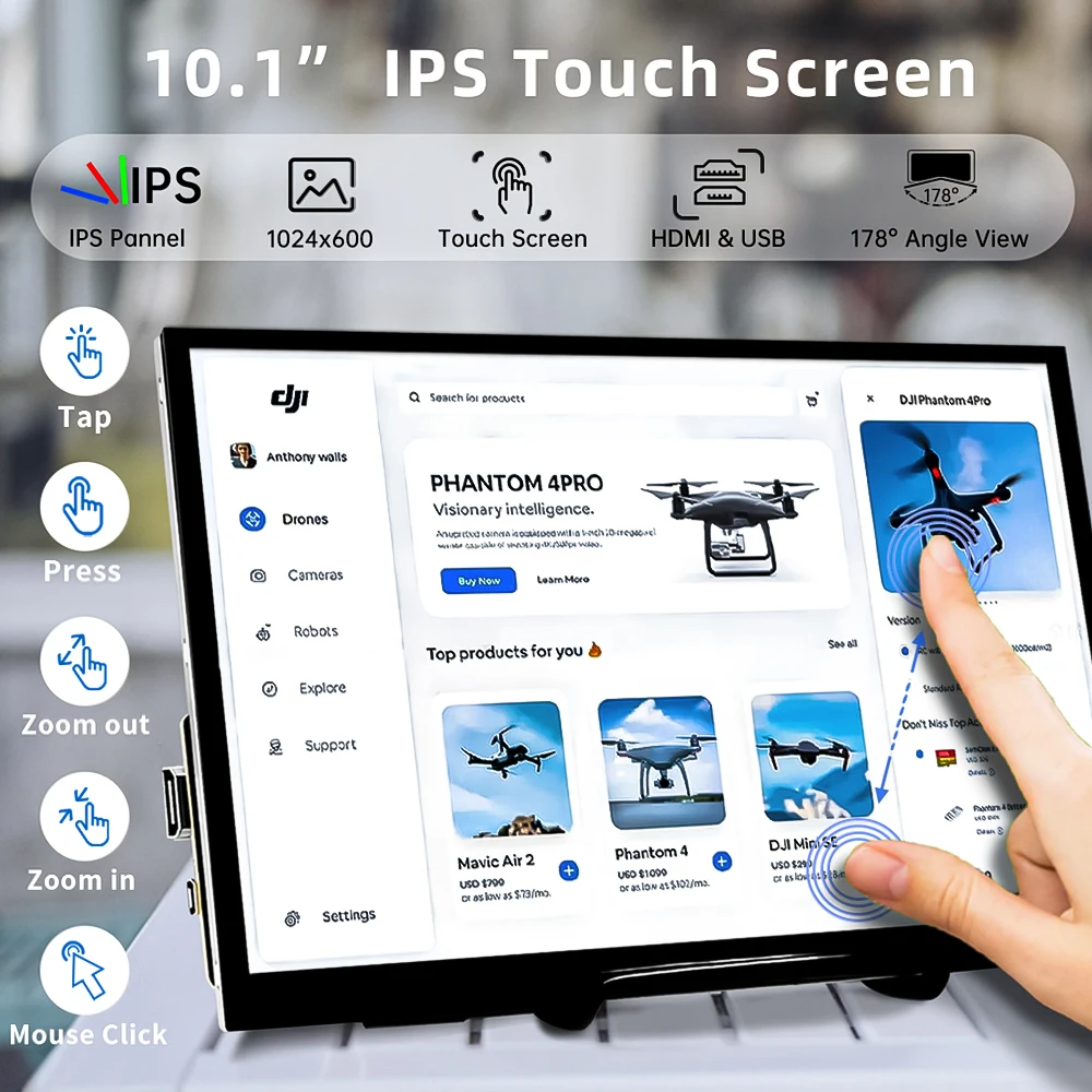 10-1-Inch-Portable-Monitor-Touch-Screen-1024-600-IPS-HD-Display-For ...