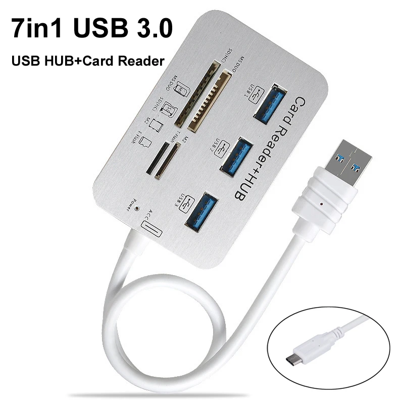 7in1 3 Ports USB TYPE C 3.0 HUB+4 Ports Expander SD TF MS,M2 MMC Memory Card Reader Adapter For ...