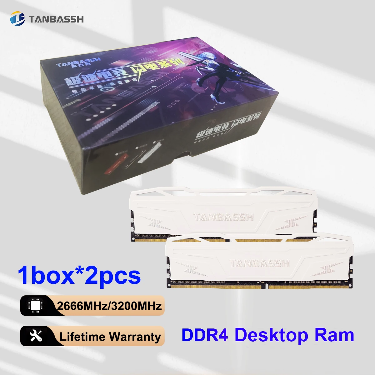 데스크탑 방열판 메모리 DIMM RAM, 인텔 AMD용 화이트 라디에이터, 4GB, 8GB, 16GB, DDR4 2133 ...
