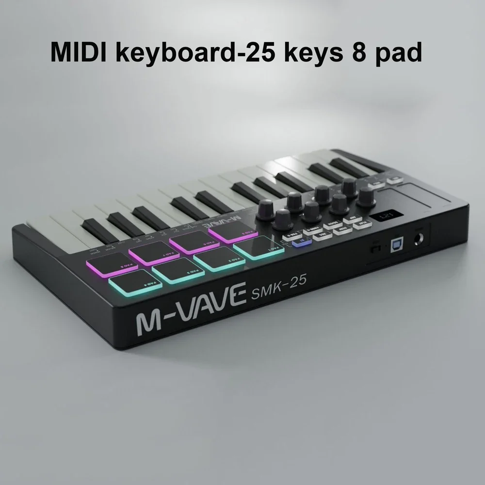 M-VAVE-MIDI-keyboard-25-keys-8-pad-Rechargeable-Wireless-MIDI-Control ...