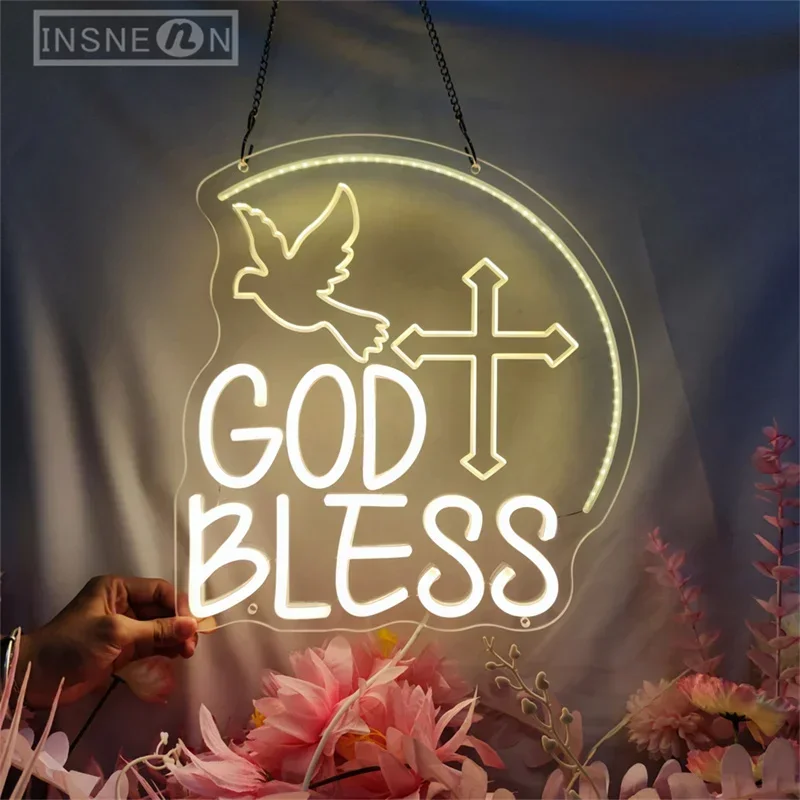 God-Bless-Neon-Signs-com-USB-Grava-o-3D-Decora-o-de-Parede-LED-Luzes ...
