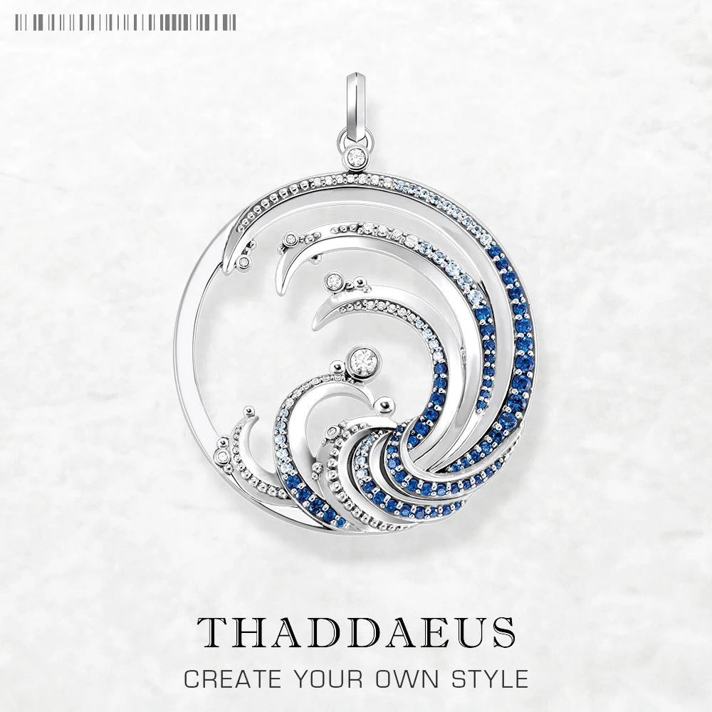 Wave With Blue Stone Pendants New Expressive Jewelry Pure 925 Sterling ...