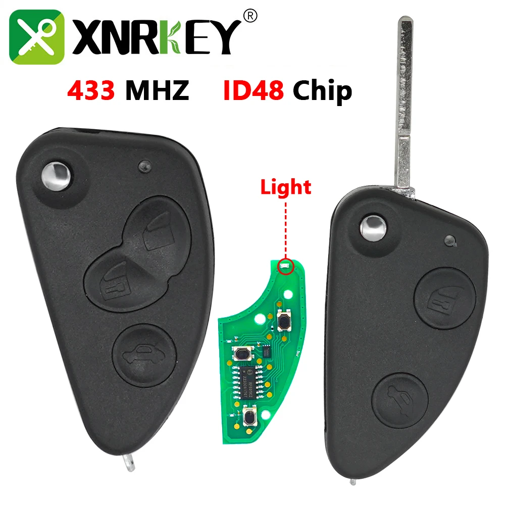XNRKEY 2/3 Button Remote Car Key ID48 Chip 433Mhz for Alfa Romeo 147 ...
