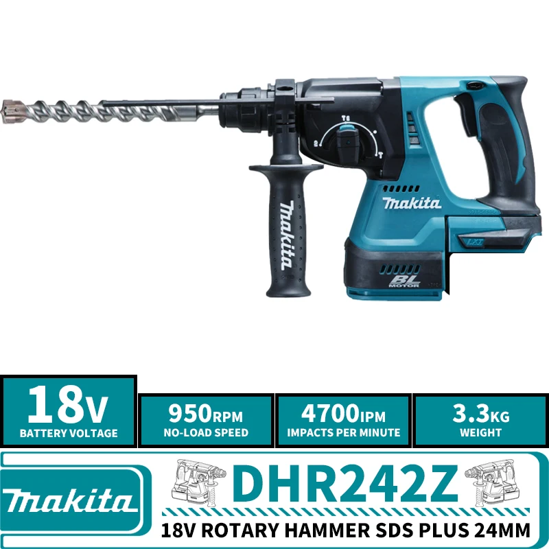 마키타 DHR242Z LXT 브러시리스 무선 로터리 해머, 18V 리튬 전동 공구, 임팩트 드릴, 4700IPM SDS PLUS ...