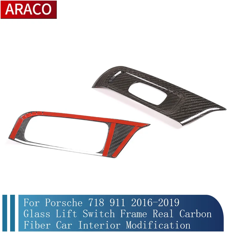 For Porsche 718 911 2016-2019 Glass Lift Switch Frame Real Carbon Fiber ...