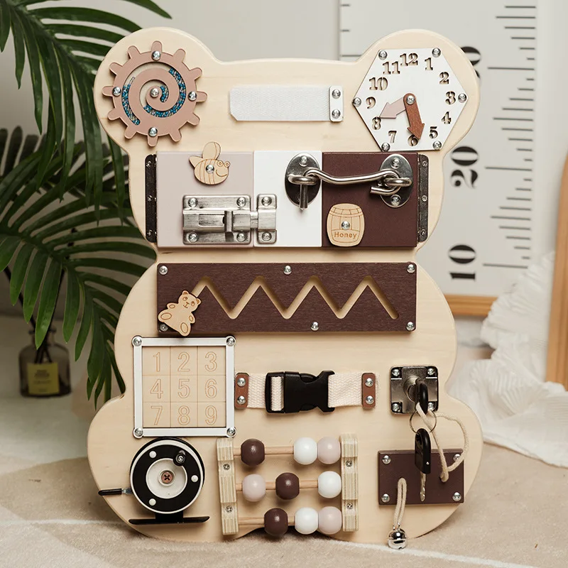 Sensory Early Education Bear Busy Board Puzzle Open Door Unlock ...