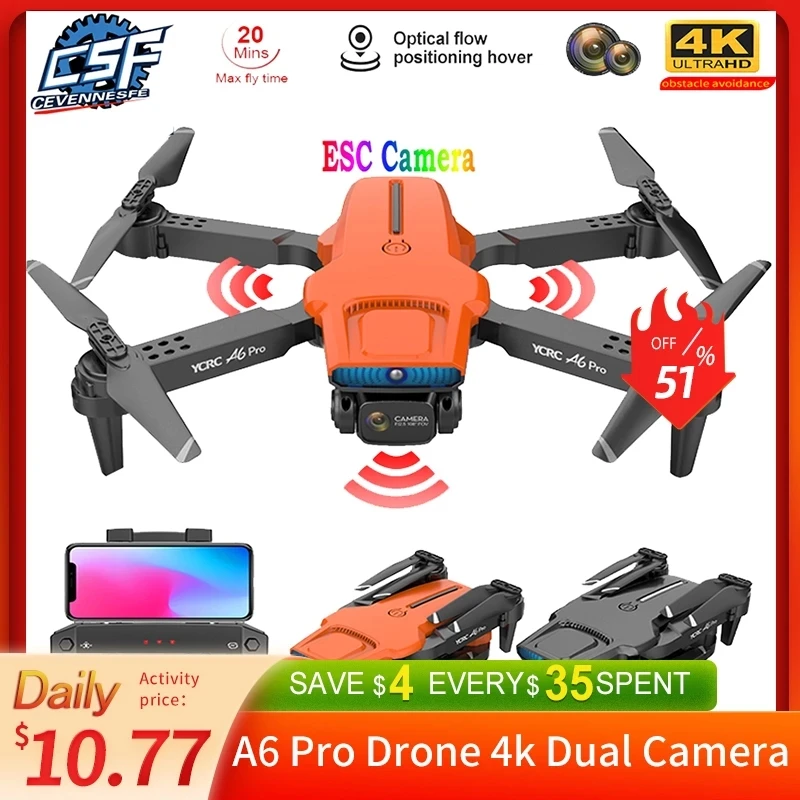 Novo a6 pro mini drone 4k profesional hd câmera dupla fpv drones com ...