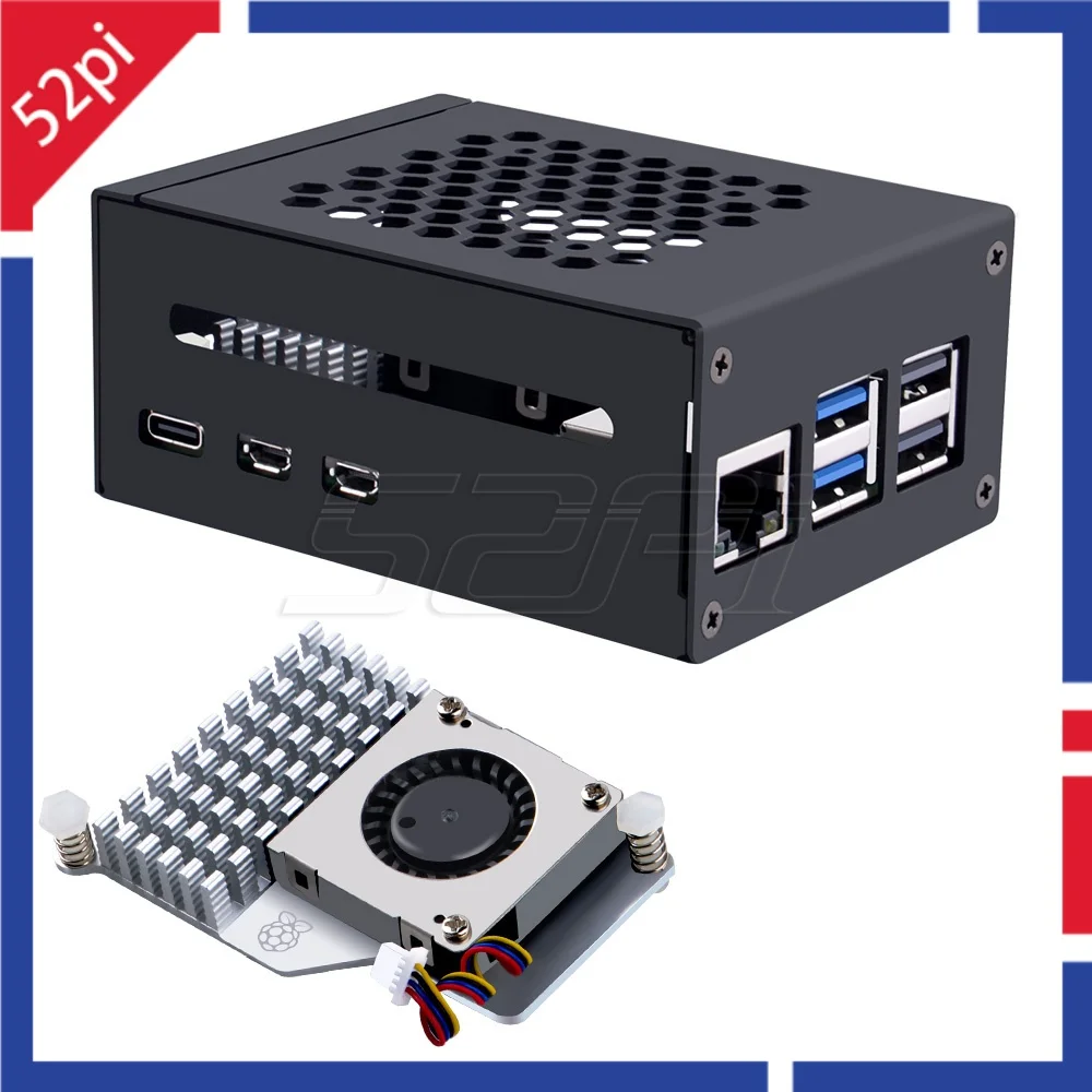 52Pi-Raspberry-Pi-5-Metal-Case-with-Offical-Active-Cooler-Fan-Support ...