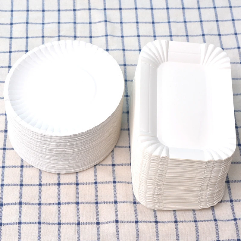 200pcs-Disposable-Paper-Plate-Rectangular-Round-CakeTray-Baby-Shower ...