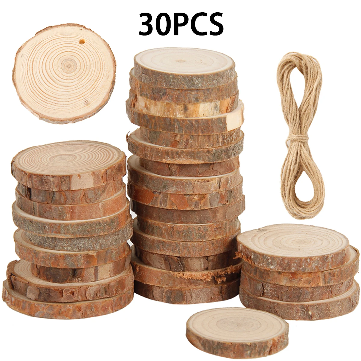 30Pcs-Natural-Wood-Slices-Unfinished-Wooden-Slices-Round-Rustic-Wood ...