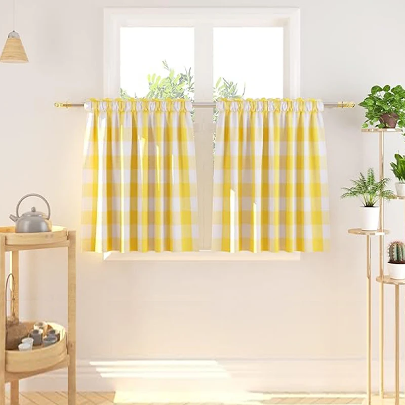 Small Fresh Grid Short Curtains Suitable for Parties Living Rooms ...