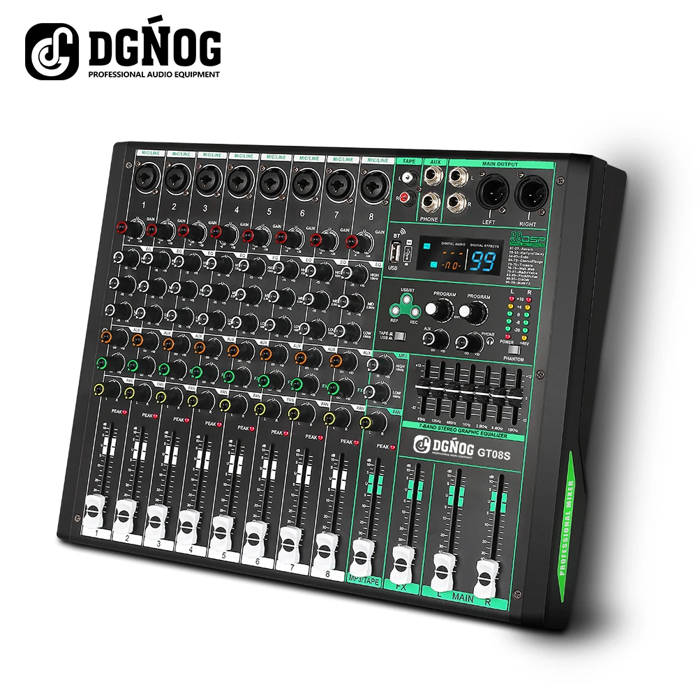 DGNOG-mezclador de Audio profesional GT08S, consola de tablero de sonido de 8 canales, sistema ...