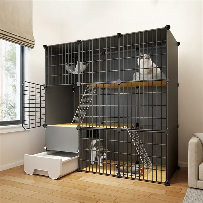 modern-Iron-mesh-Cat-Cages-multi-layer-space-Cat-Villa-with-Litter-box ...
