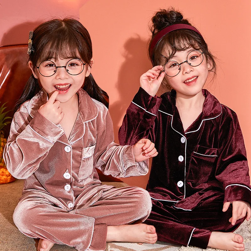 Autumn Winter Children Velour Pajamas Set Teen Warm Velvet Sleepwear ...