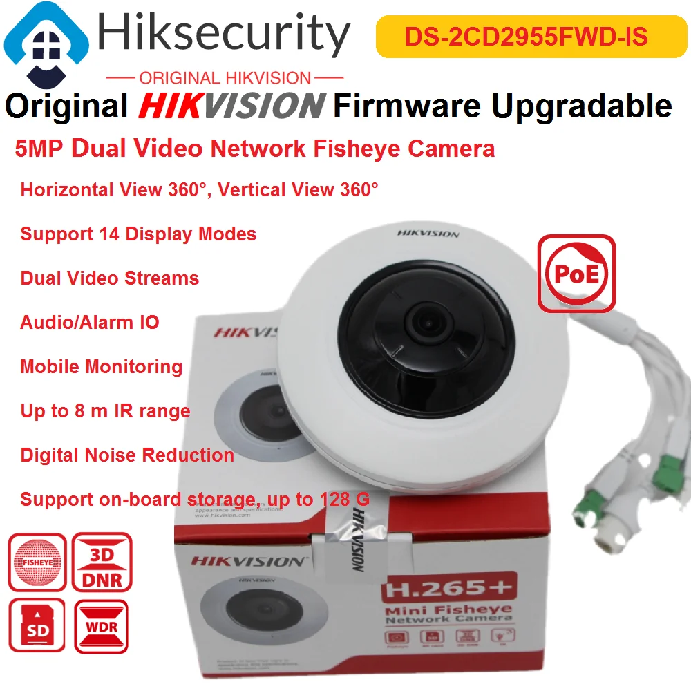 Hikvision IP Camera DS-2CD2955FWD-IS 5MP Original Mini Fisheye Cam ...