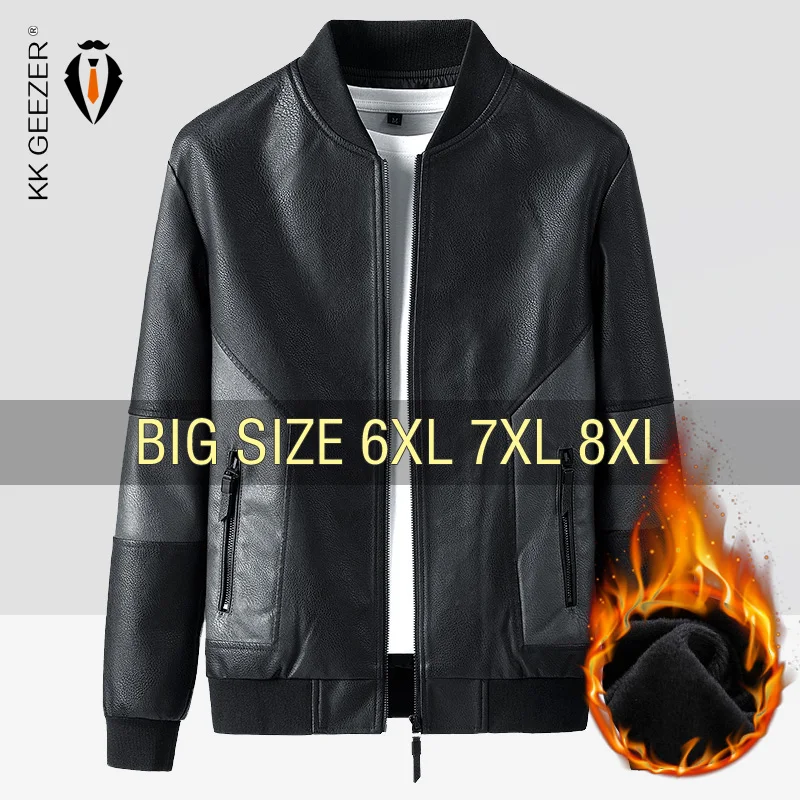 Winter Leather Jacket Men Bomber Fleece Oversize Motorcycle Jackets ...