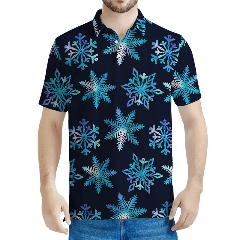 Christmas Snowflake Pattern Polo Shirt For Men Colorful 3D Printed T ...
