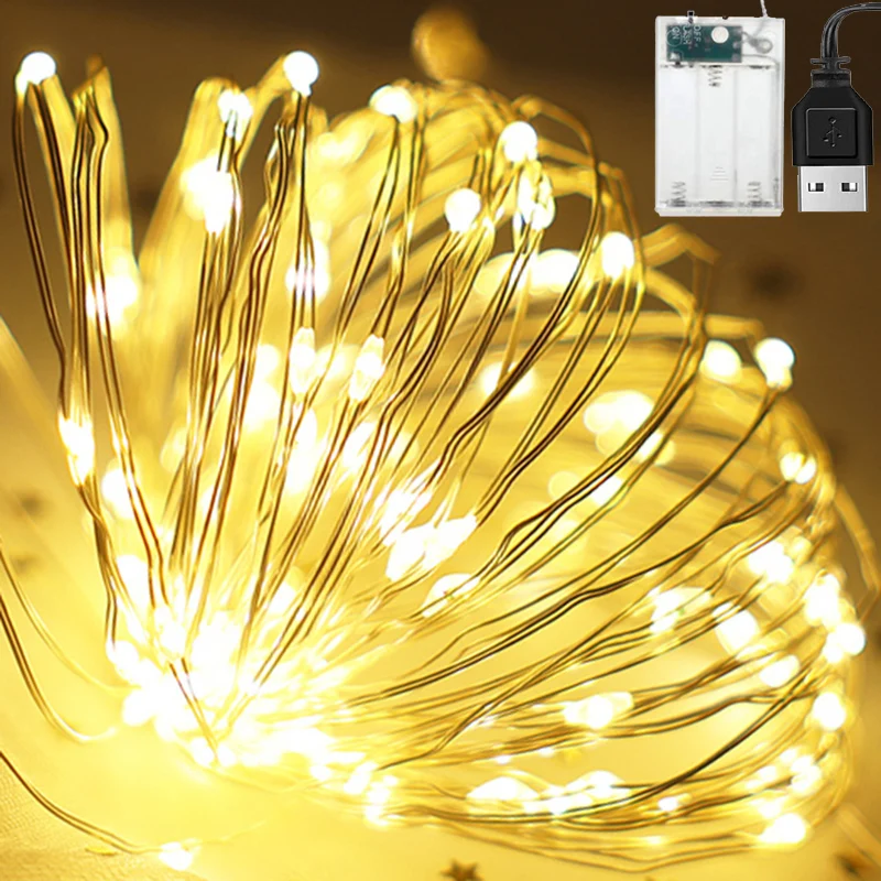 5m 10m Usb Battery Led Lights String Copper Wire Fairy Garland Light ...