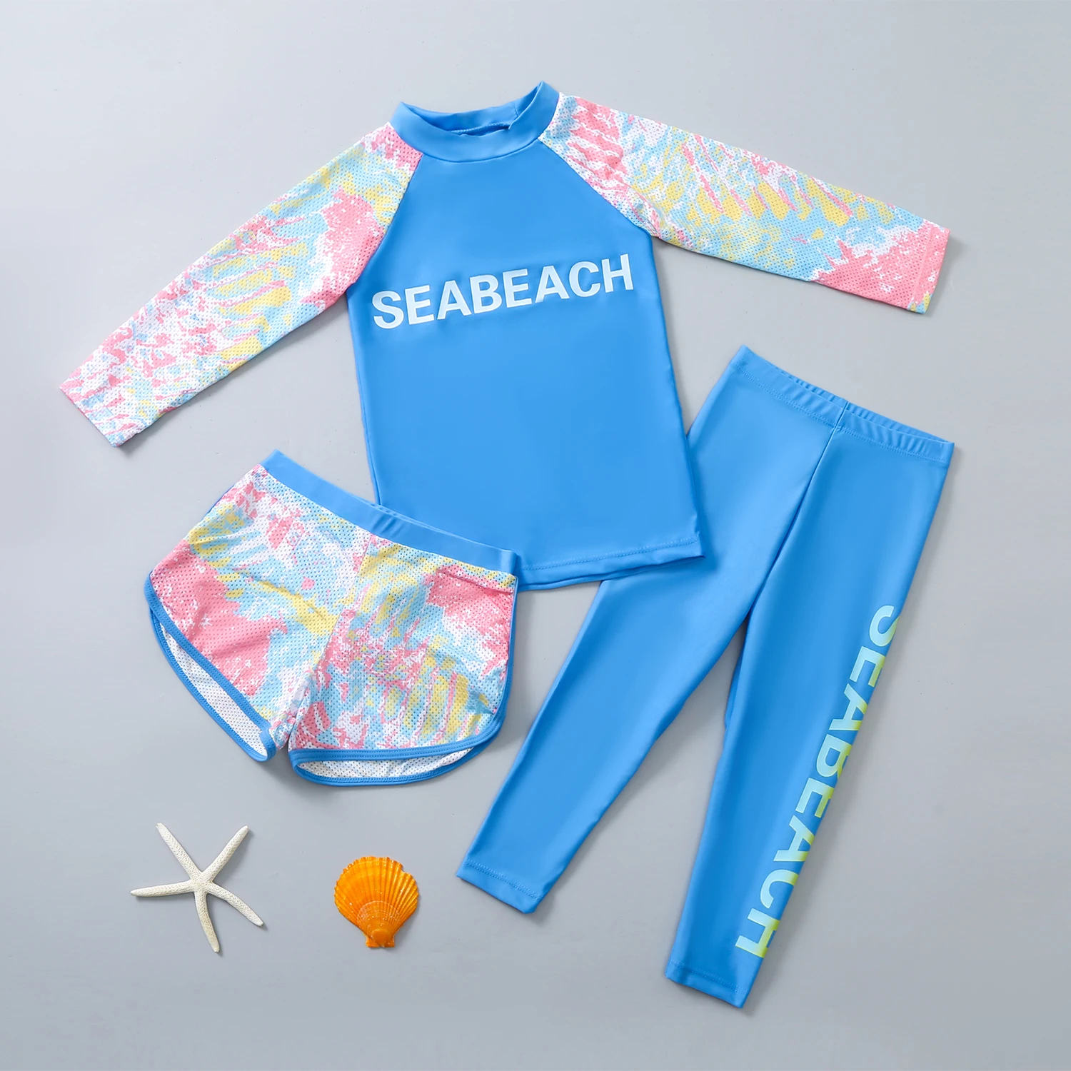 New kids swimsuit girls long sleeve three-piece quick drying swimsuit ...