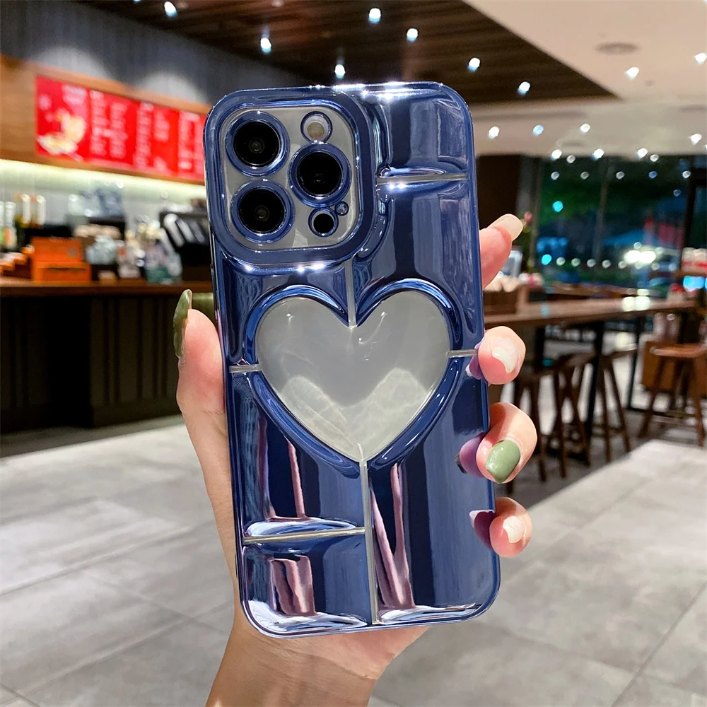 ins-Cartoon-Hollow-Out-Heart-Plating-Phone-Case-for-iPhone-14-13-12-11 ...
