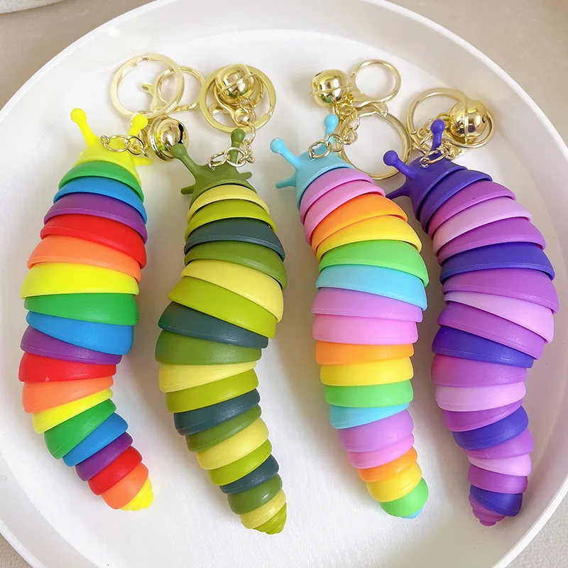 Finger Slug Snail Caterpillar Key Chain Anti-Anxiety Keyrings Squeeze ...