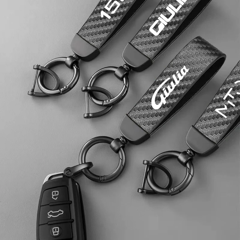 High-grade Car Keychain Ring Carbon Fiber Metal Keychain Horseshoe ...