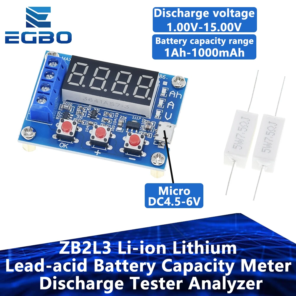 ZB2L3 Li ion Lithium Lead acid Battery Capacity Meter Discharge Tester ...